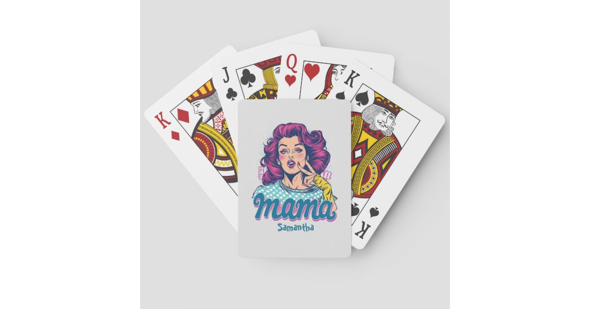 Personalized Retro Mama Pop Art (11) Poker Cards | Zazzle