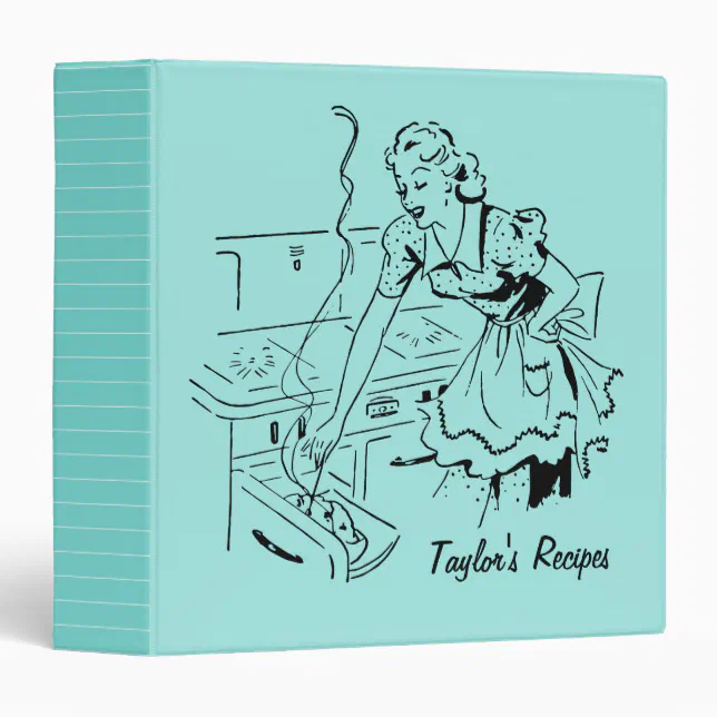 Personalized Retro Mom Cooking Mint Recipe Binder | Zazzle