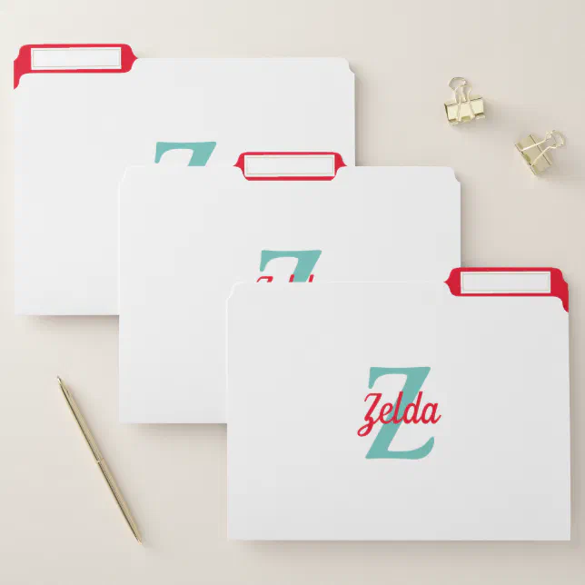 Personalized Retro Monogram Red Turquoise File Folder | Zazzle
