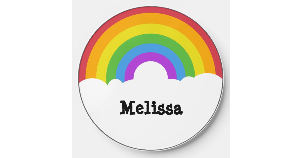 Personalized Retro Style Round Rainbow and Clouds Wireless Charger | Zazzle