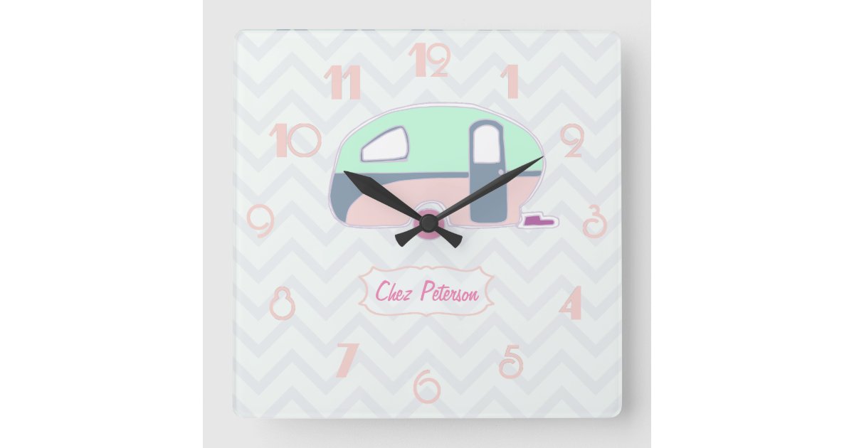 Personalized Retro Vintage Caravan Design Square Wall Clock | Zazzle