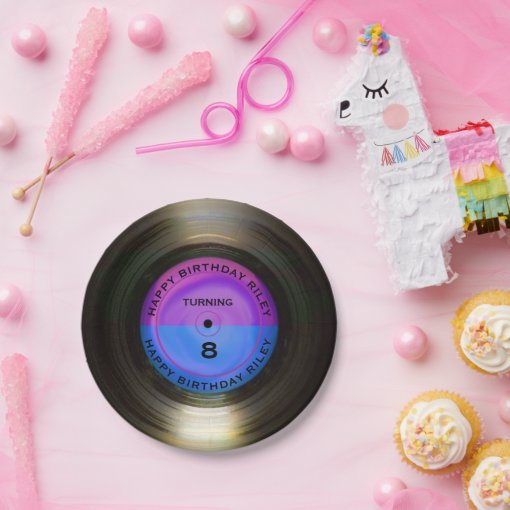 Personalized Retro Vinyl Record Birthday Party Paper Plates | Zazzle