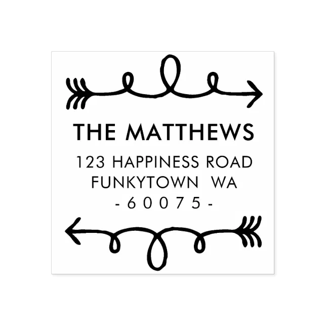 PERSONALIZED RETURN ADDRESS curly hand drawn arrow Rubber Stamp | Zazzle