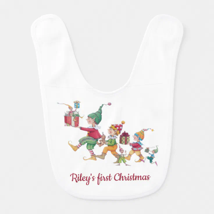 Personalized Reversible Christmas Holiday Baby Bib | Zazzle