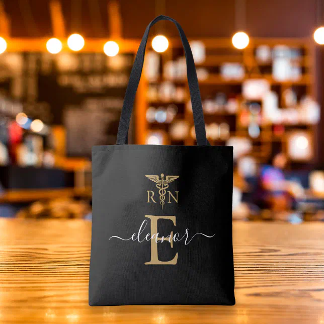 Personalized RN Registered Nurse Gold Monogram Tote Bag | Zazzle