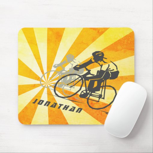Personalized Road Cyclists and Retro Sunburst Bike Mouse Pad | Zazzle