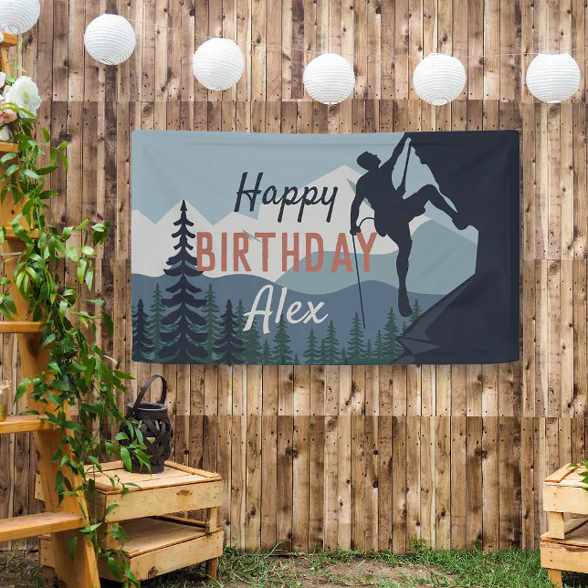 Personalized Rock Climbing Theme Happy Birthday Banner | Zazzle