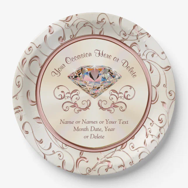 Personalized Rose Gold Diamond Paper Plates | Zazzle