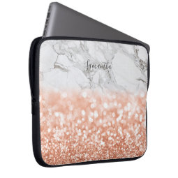 Personalized Rose Gold Glitter Marble Laptop Case | Zazzle