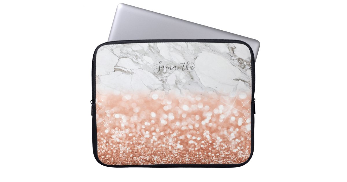 Personalized Rose Gold Glitter Marble Laptop Case | Zazzle