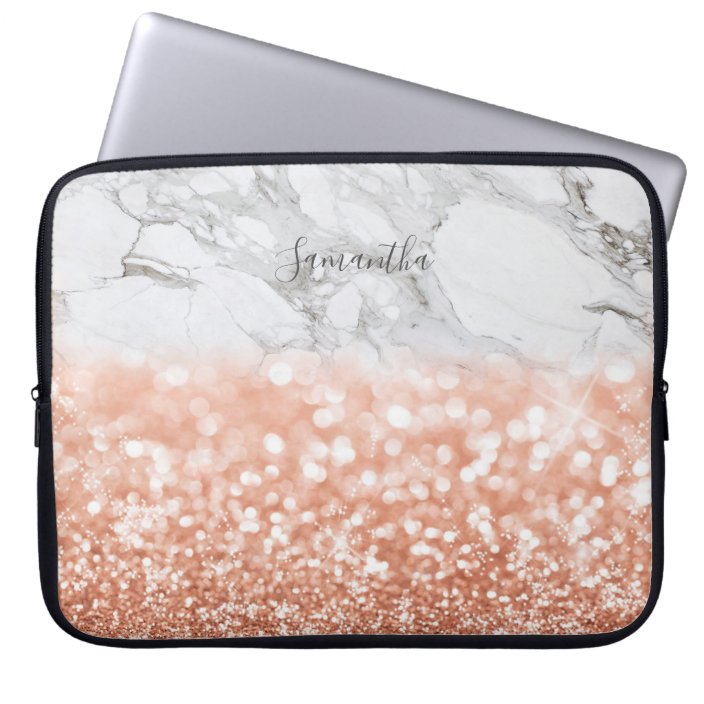 Personalized Rose Gold Glitter Marble Laptop Case | Zazzle.com