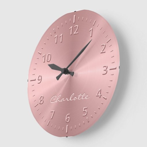 Personalized Rose Gold Metallic Radial Texture Large Clock | Zazzle