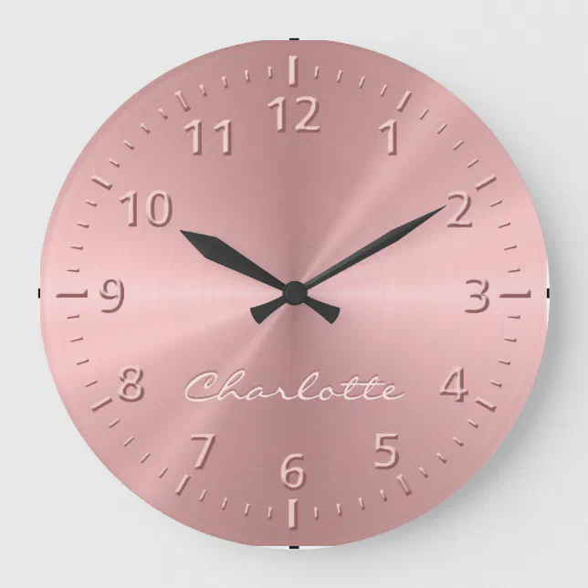 Personalized Rose Gold Metallic Radial Texture Large Clock | Zazzle