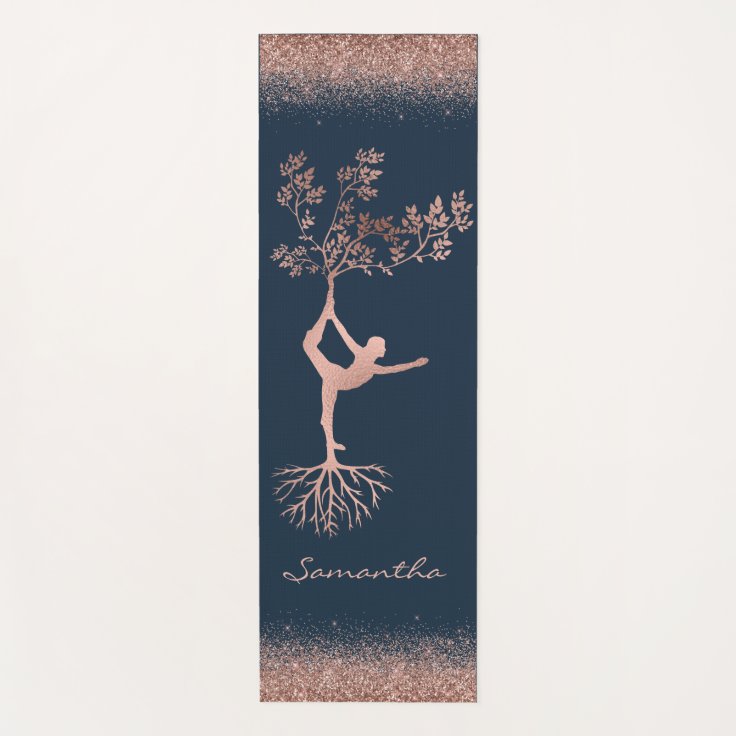 Personalized Rose Gold Tree Yoga Pose Namaste Yoga Mat | Zazzle