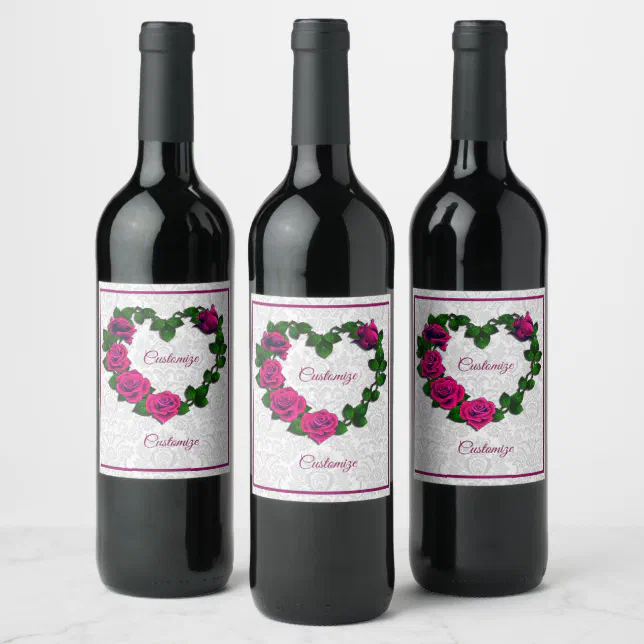 Personalized Rose Vine Heart Wine Label | Zazzle