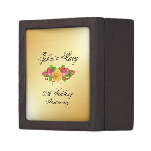 Personalized Roses And Gold 50th Wedding Anniversary T Box Zazzle