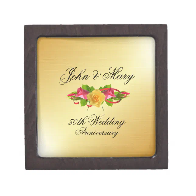 Personalized Roses & Gold 50th Wedding Anniversary Gift Box | Zazzle