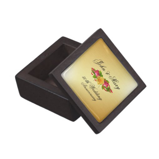 Personalized Roses And Gold 50th Wedding Anniversary T Box Zazzle