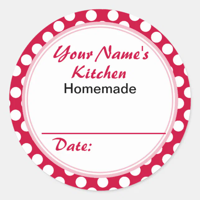 Personalized Round Baking Cooking Labels Red Dots | Zazzle