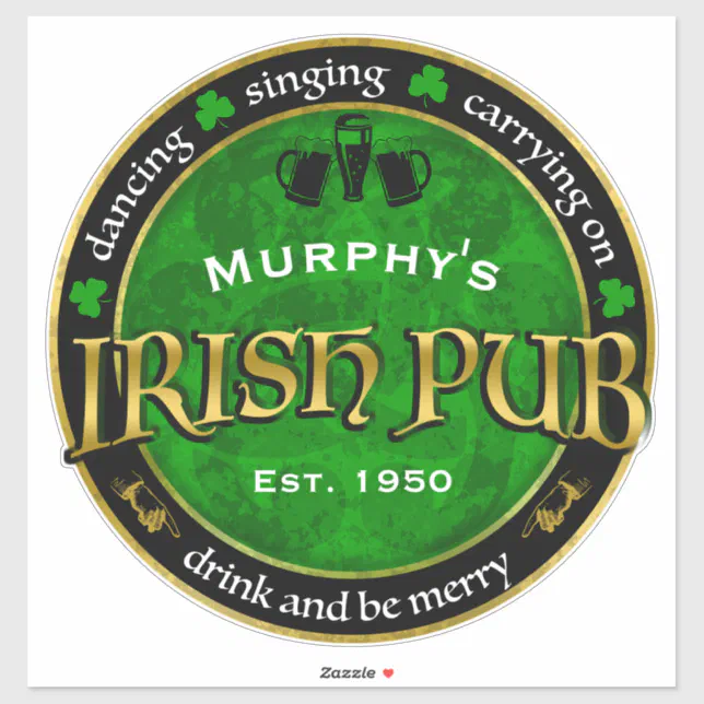 Personalized, Round Irish Pub Logo Sticker | Zazzle