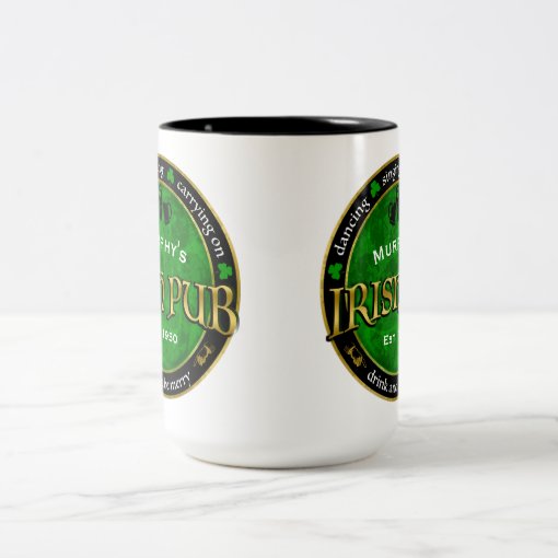 Personalized, Round Irish Pub Logo Two-Tone Coffee Mug | Zazzle