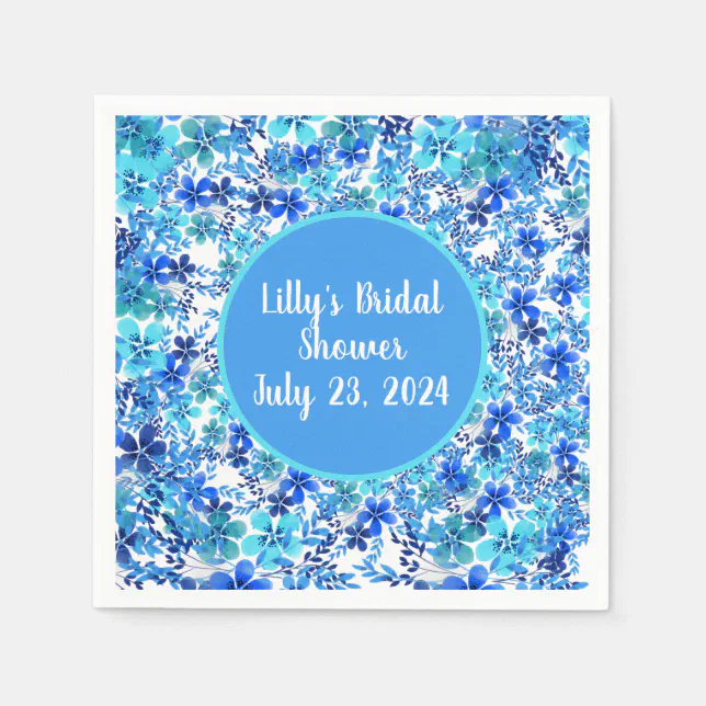 Personalized Royal Blue & Turquoise Garden Flower Napkins | Zazzle