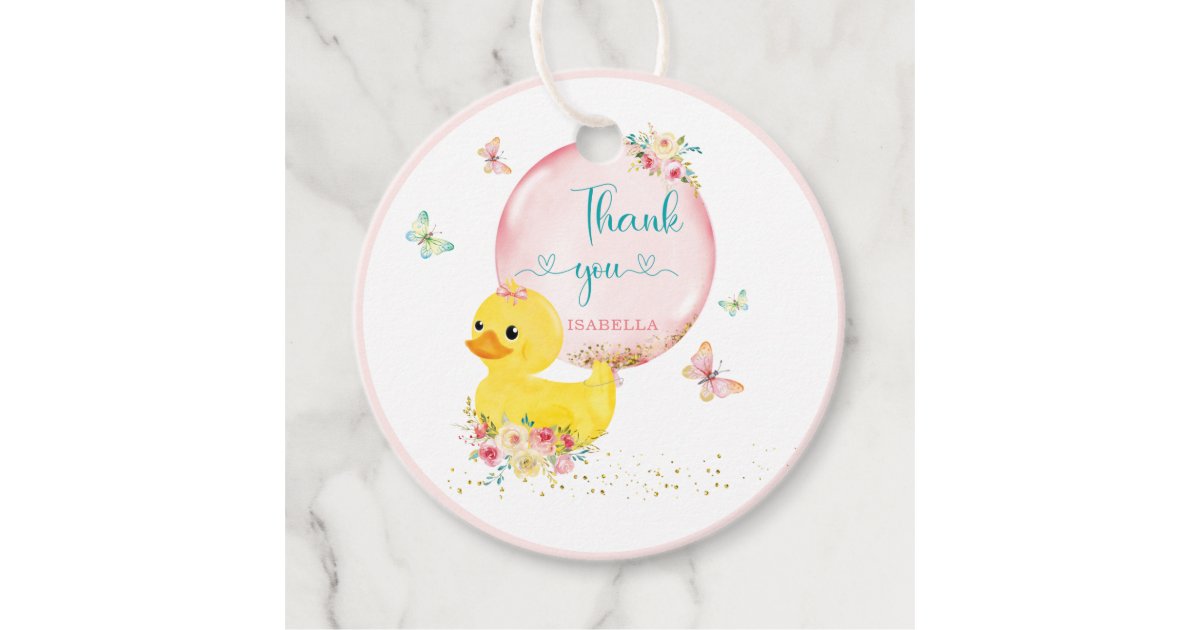 Personalized Rubber Ducky Girl First Favor Tags | Zazzle