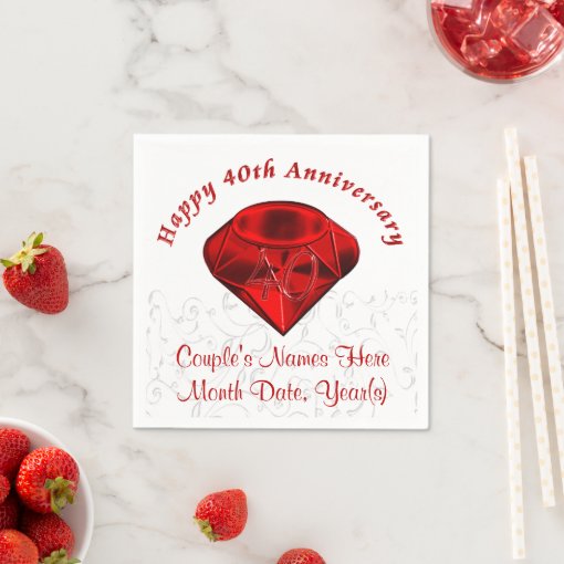 Personalized Ruby 40th Anniversary Napkins | Zazzle