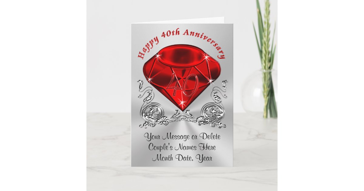 Personalized Ruby Anniversary Cards with YOUR TEXT | Zazzle