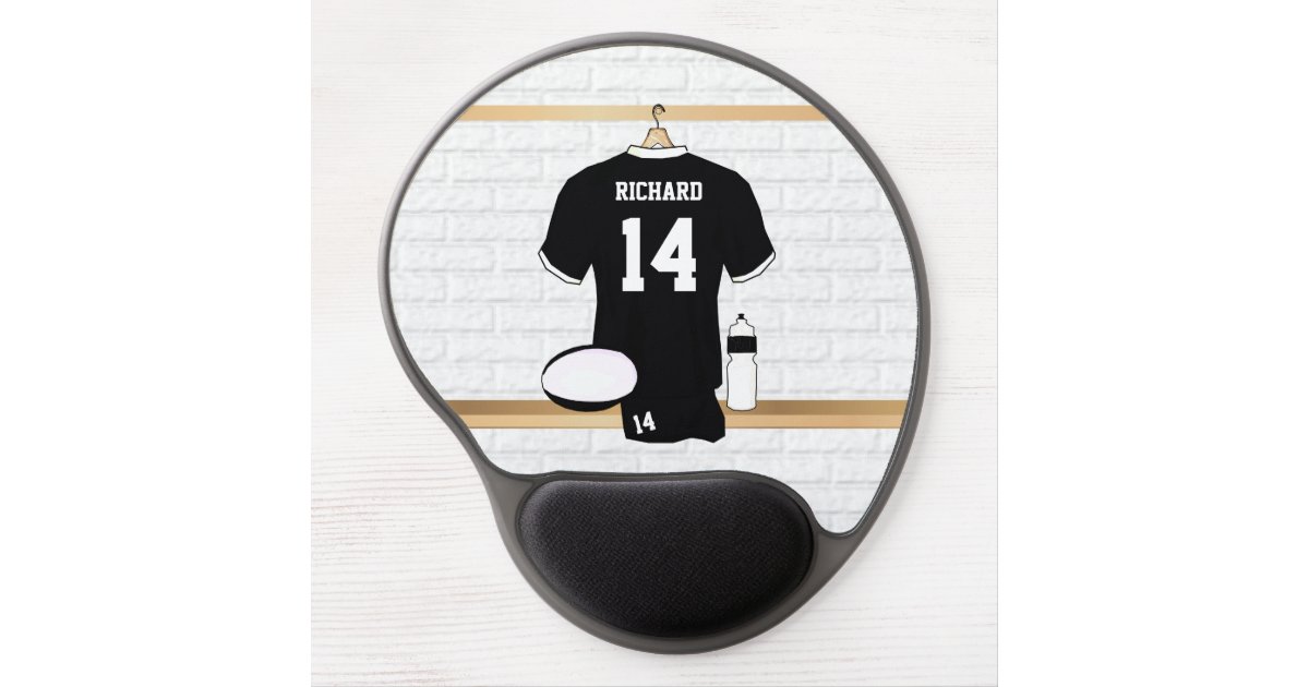 Personalized Rugby Jersey Black and White Gel Mouse Pad | Zazzle
