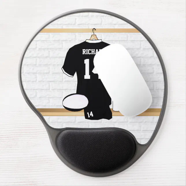 Personalized Rugby Jersey Black and White Gel Mouse Pad | Zazzle
