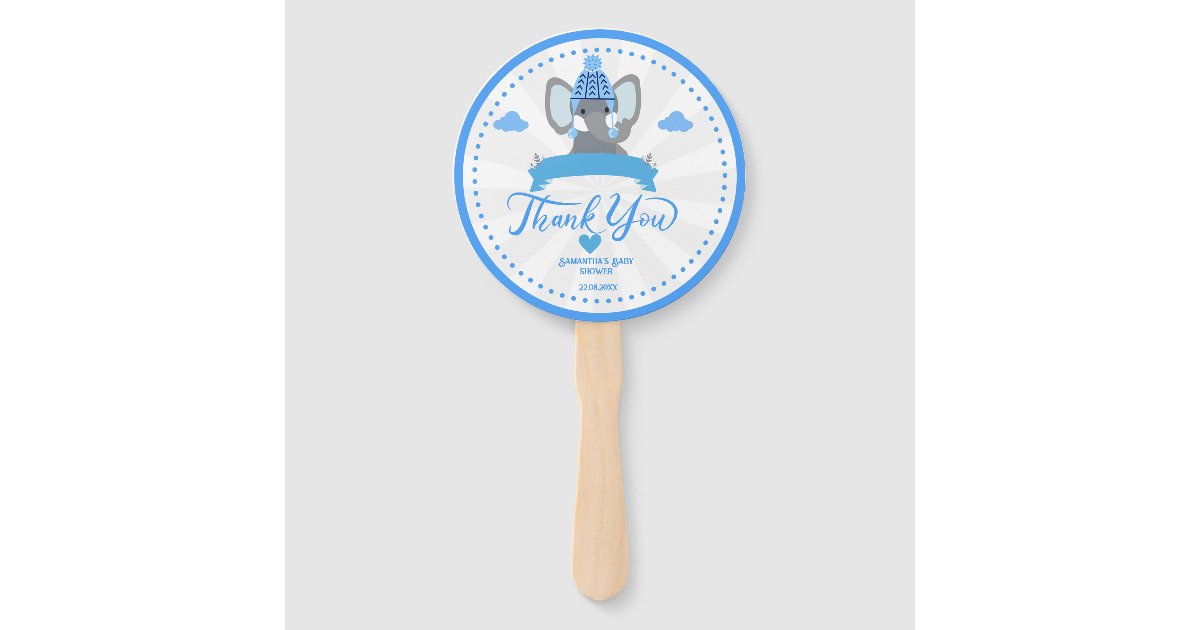 Personalized Rustic Blue Elephant boy Baby Shower Hand Fan | Zazzle