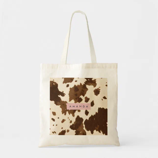 Personalized Rustic Brown Cowhide Print Tote Bag | Zazzle