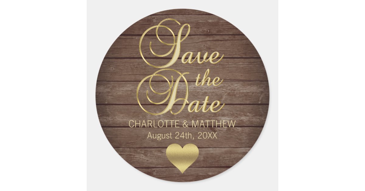 Personalized Rustic Country SAVE THE DATE Wedding Classic Round Sticker ...