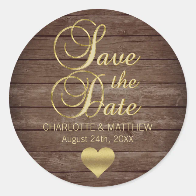 Personalized Rustic Country SAVE THE DATE Wedding Classic Round Sticker ...