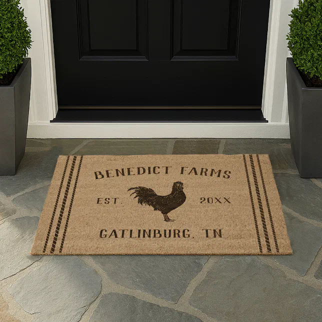 Personalized Rustic Farmhouse Rooster Fiber Doormat | Zazzle