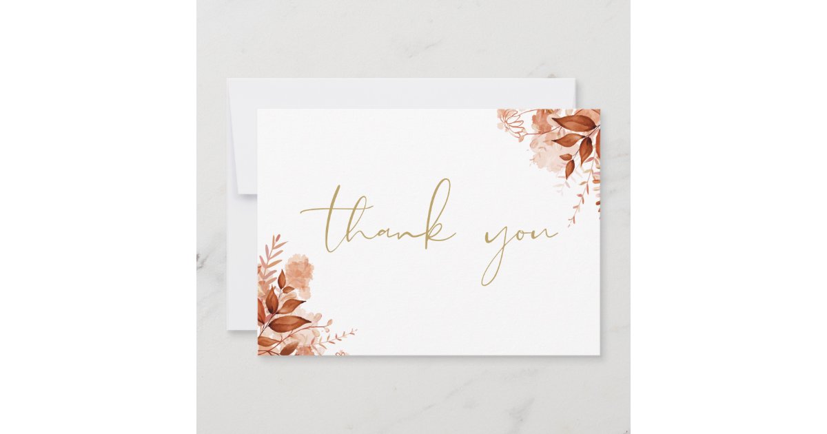 Personalized Rustic Floral Elegant Gold Script Thank You Card | Zazzle