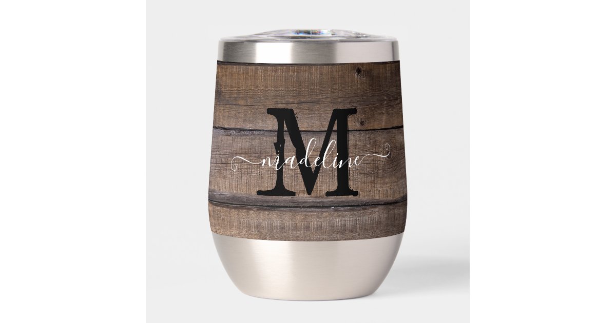 Personalized Rustic Monogram Script Name Thermal Wine Tumbler | Zazzle