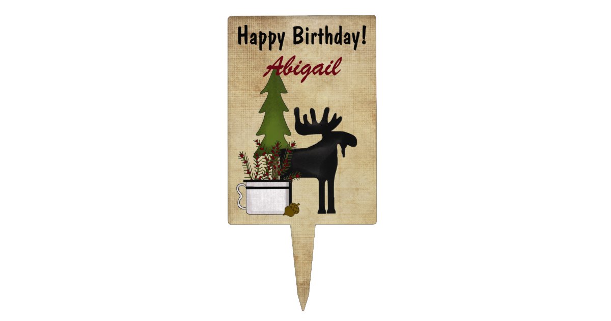 Personalized Rustic Moose Birthday Cake Topper | Zazzle