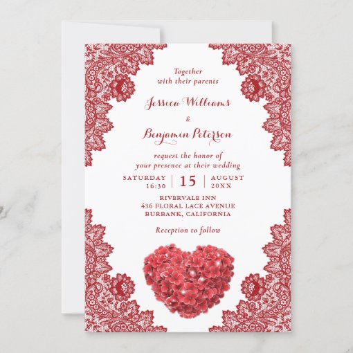 Personalized Rustic Red Lace Floral Wedding Invita Invitation | Zazzle
