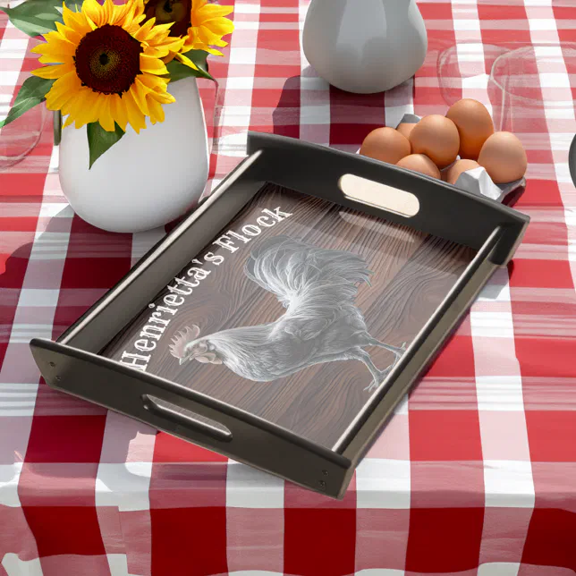 Personalized Rustic Rooster Farmhouse Style Serving Tray | Zazzle