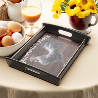 Personalized Rustic Rooster Farmhouse Style Serving Tray | Zazzle