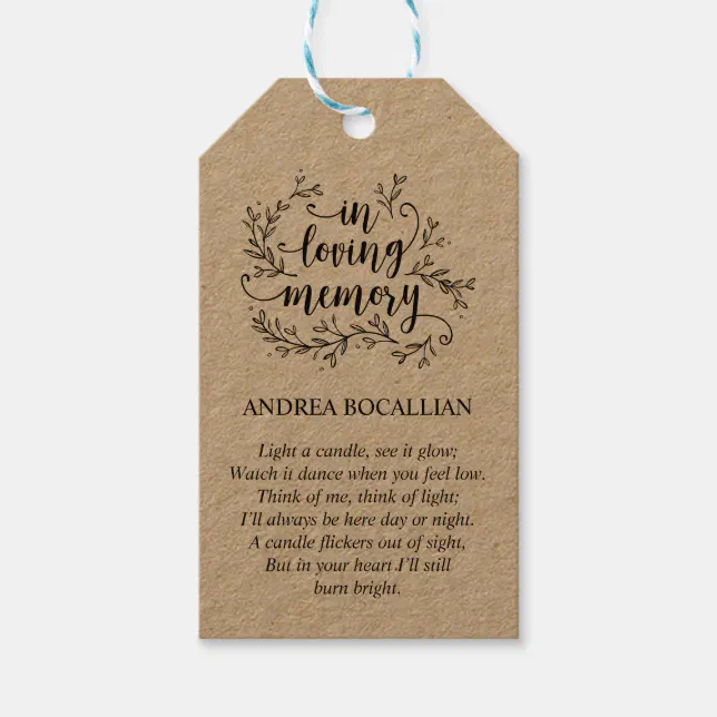 Personalized Rustic Vines, Black Font, Funeral Tag | Zazzle