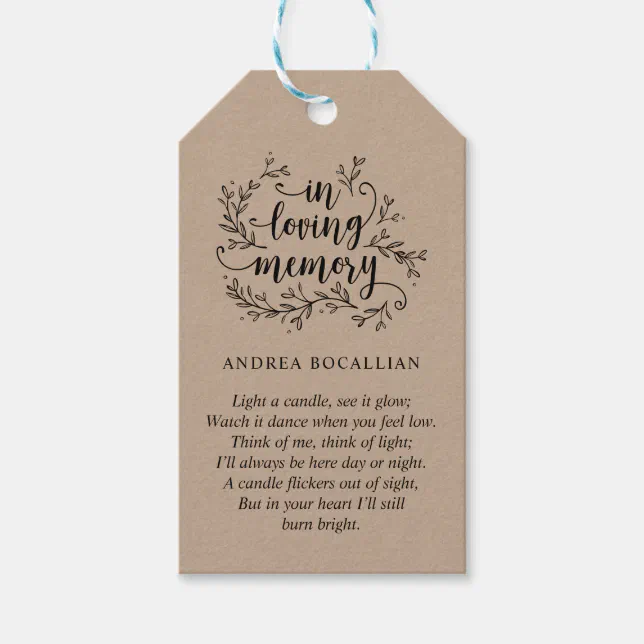 Personalized Rustic Vines Black Kraft, Funeral Tag | Zazzle