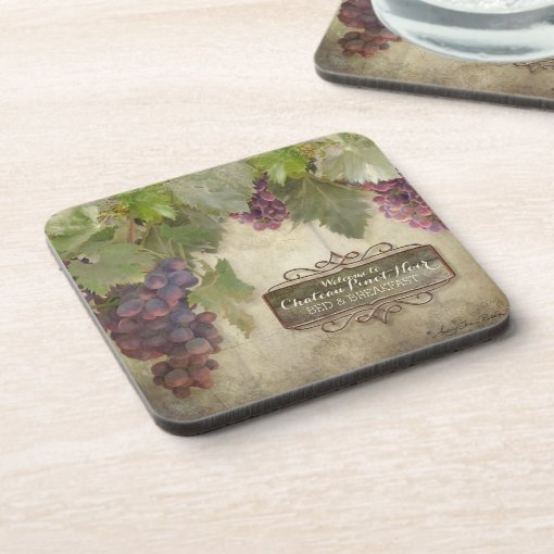 Personalized Rustic Vineyard Winery Fall Wine Sign Beverage Coaster ...