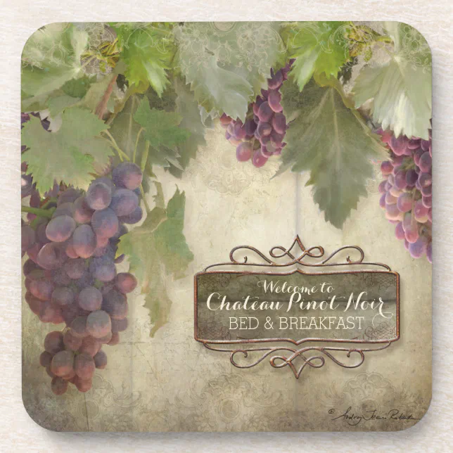Personalized Rustic Vineyard Winery Fall Wine Sign Beverage Coaster ...