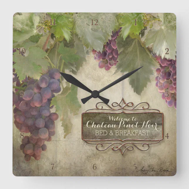 Personalized Rustic Vineyard Winery Fall Wine Sign Square Wall Clock ...