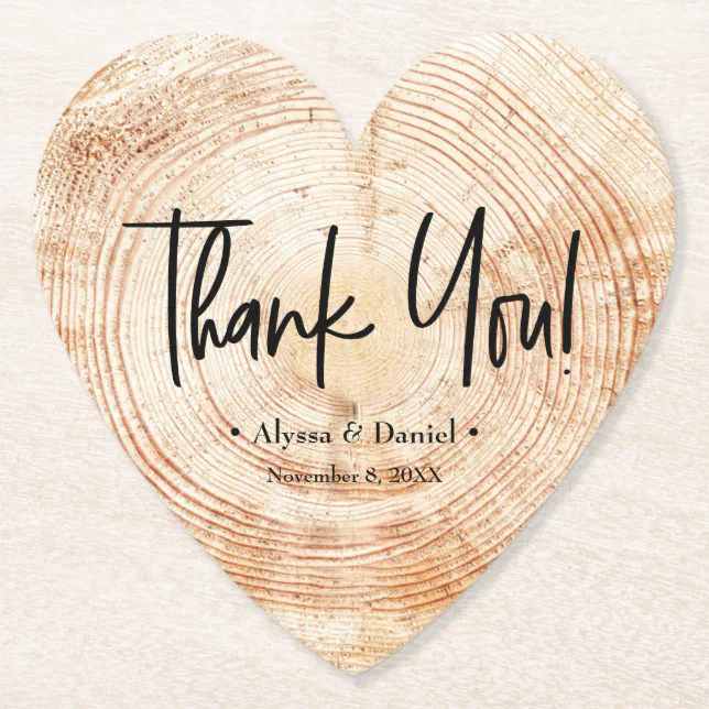 Personalized Rustic Wedding Wood Disc Thank you Paper Coaster | Zazzle