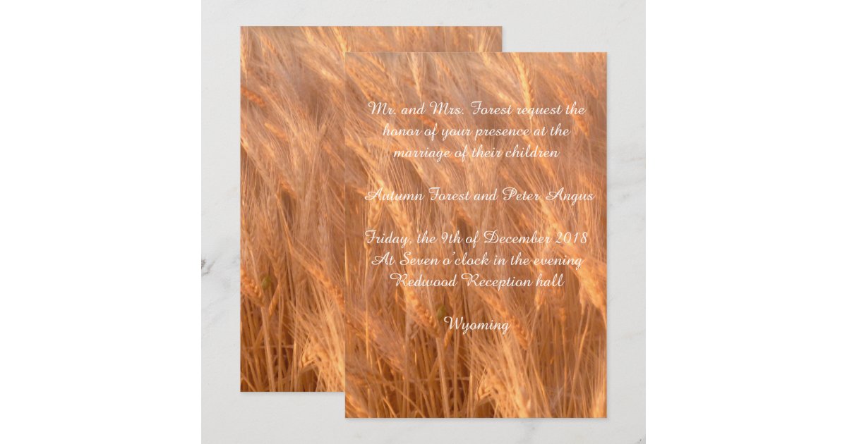 Personalized rustic, wheat, wedding invitation | Zazzle