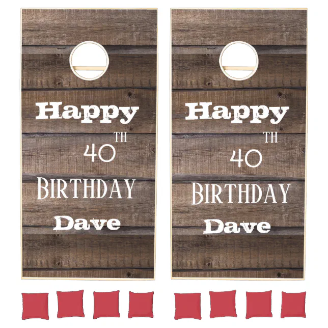 Personalized Rustic Wood 40th Any Year Birthday Cornhole Set | Zazzle